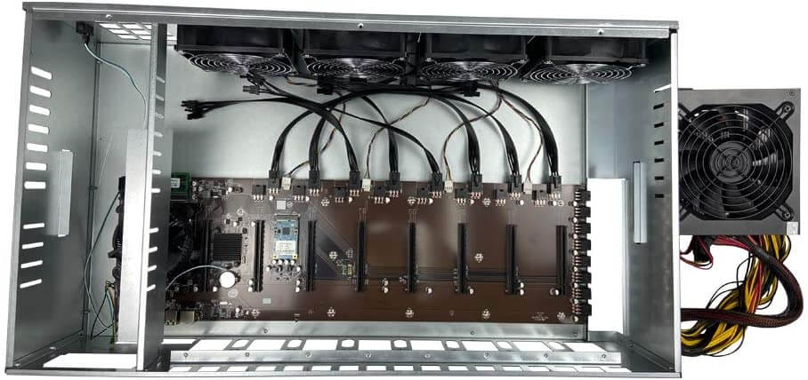 Ready-To-Mine™ 4-Fan 8 GPU Frame Rig With Motherboard + CPU + RAM + SS